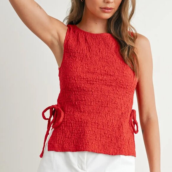 Buttermelon | Tops | Shelley Crimson Texture Tie Top Womens Red ...